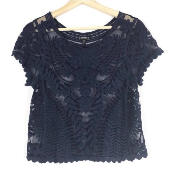 Express | Tops | Sale Express Navy Embroidered Lace Top | Poshmark